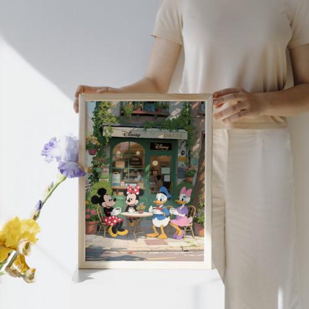 Disney Café Poster Mickey & Friends Coffee Scene Wall Art Cozy European ...