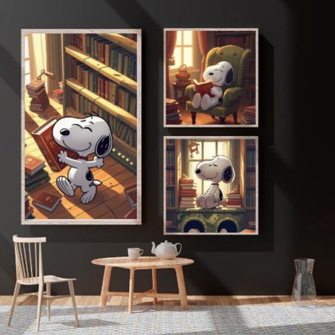 Snoopy Library Poster Set, Cozy Reading Room Art (digital Download) - Etsy