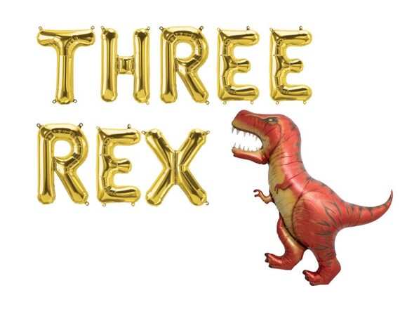 Dinosaur Birthday Three Rex Balloons Three Rex Banner Trex - Etsy