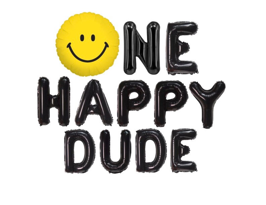 One Happy Dude Letter Balloons First Birthday Decorations Smiley Face ...