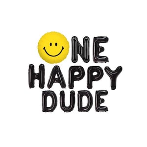 One Happy Dude Letter Balloons First Birthday Decorations Smiley Face ...