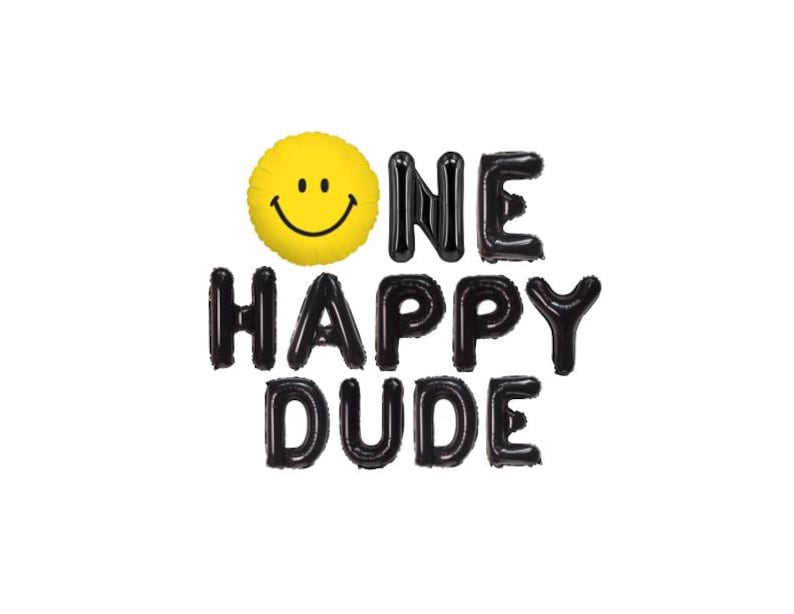 One Happy Dude Letter Balloons First Birthday Decorations Smiley Face ...