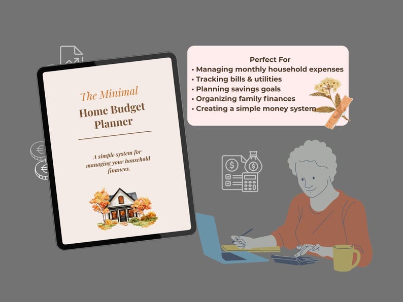 Minimal Home Budget Planner Printable | Household Finance Organizer ...