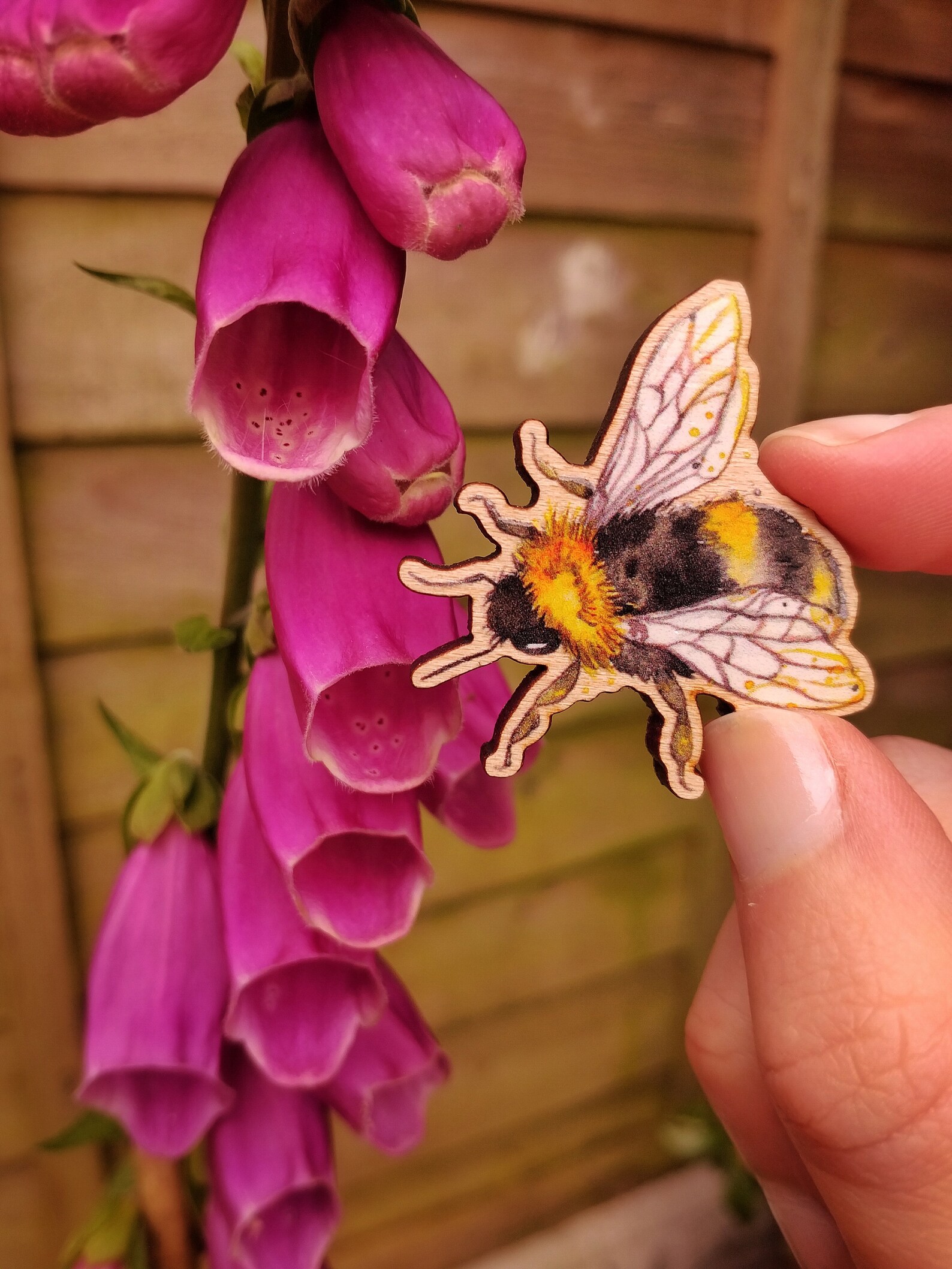 Fluffy Bumblebee 4cm Wooden Pin Badges (responsibly Sourced Wood & Eco ...