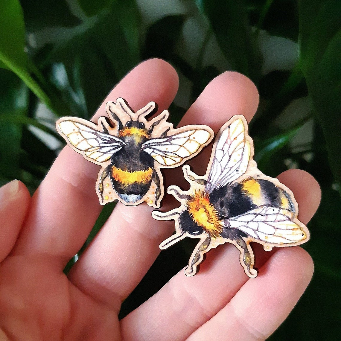 Fluffy Bumblebee 4cm Wooden Pin Badges (responsibly Sourced Wood & Eco ...