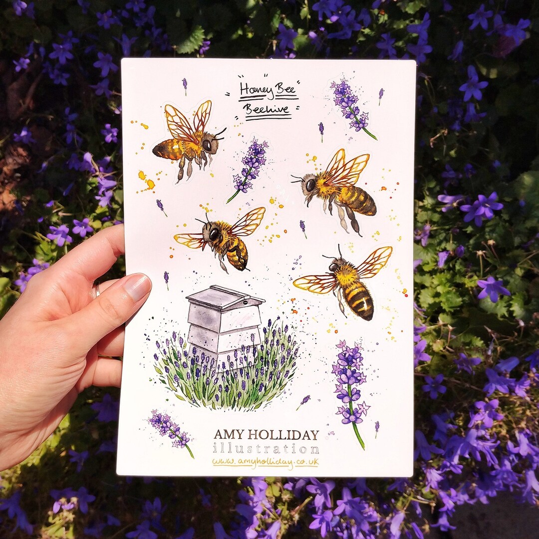 Honey Bee Beehive A5 Sticker Sheet - CLEAR or WHITE - Watercolour Bees ...