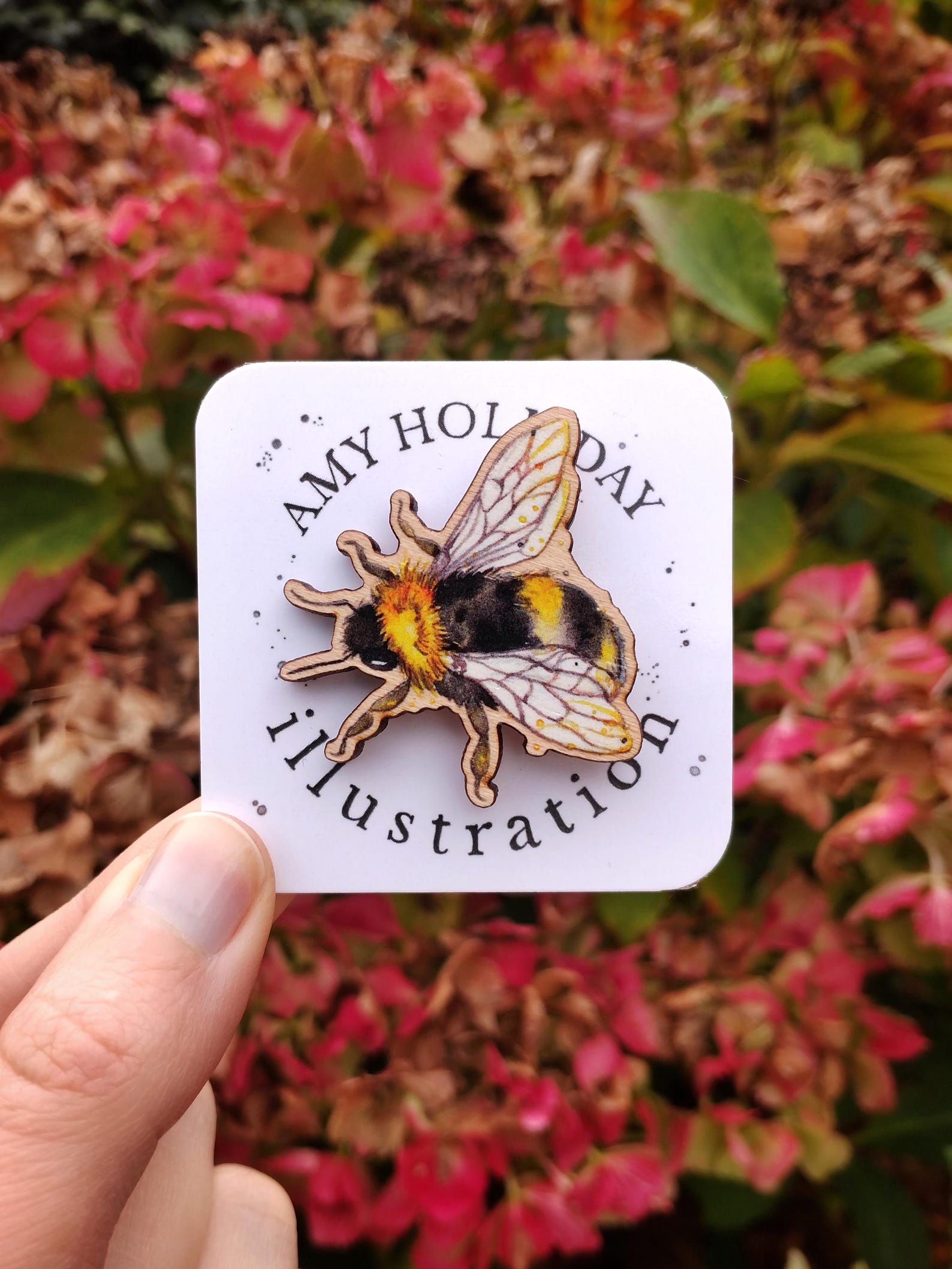 Fluffy Bumblebee 4cm Wooden Pin Badges (responsibly Sourced Wood & Eco ...