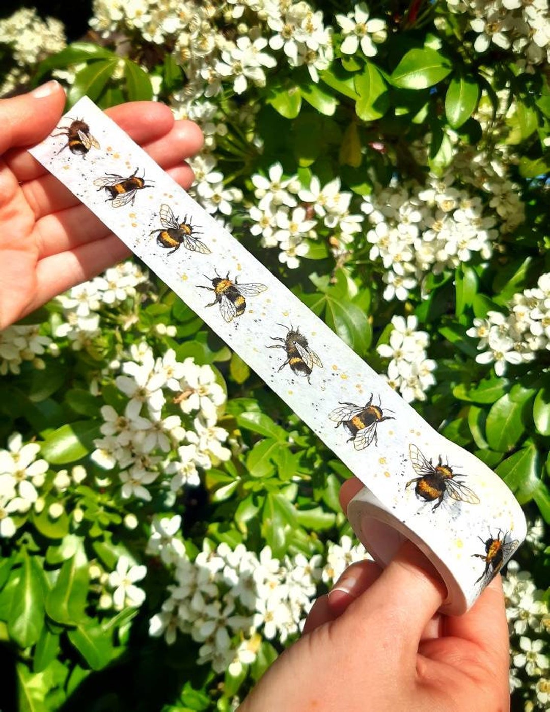 Fluffy Bumblebees Washi Tape - White and Yellow - 30mm Wide 10m Long ...