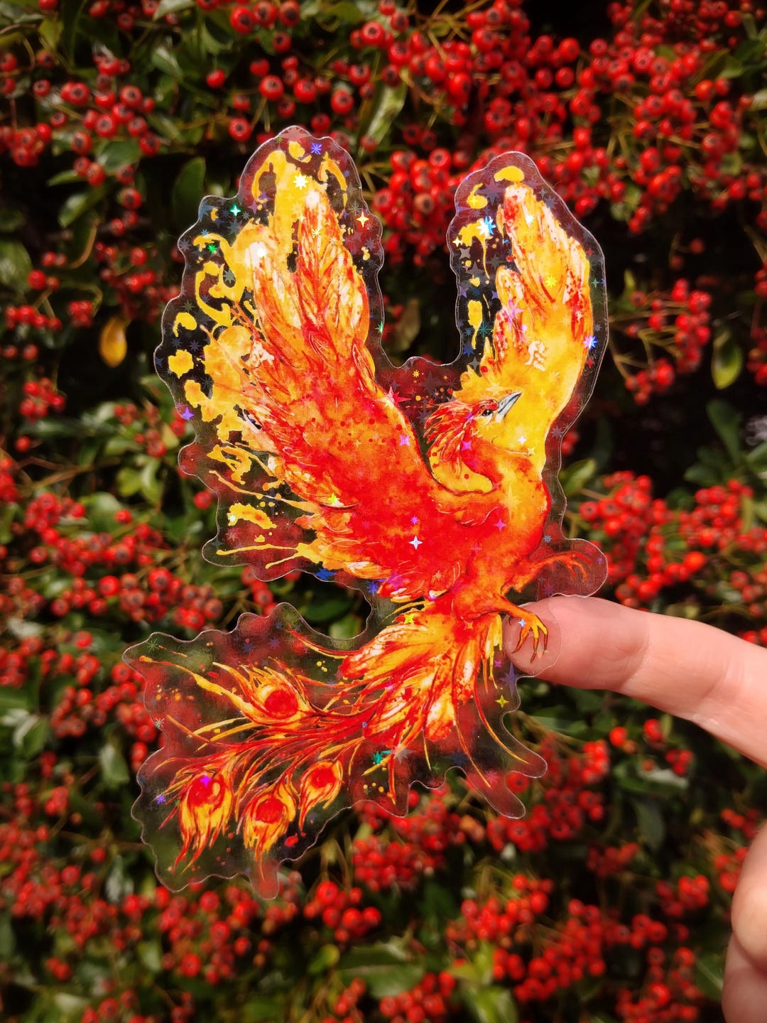 Fiery Phoenix - Sparkle Clear 4.5" Weatherproof Sticker - Realistic ...
