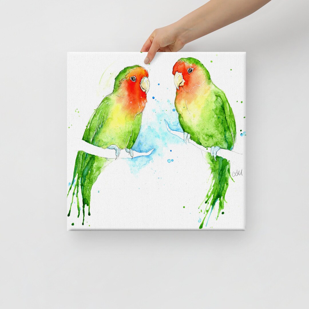Canvas Art Print: Love Birds Pair Watercolour Painting - Etsy