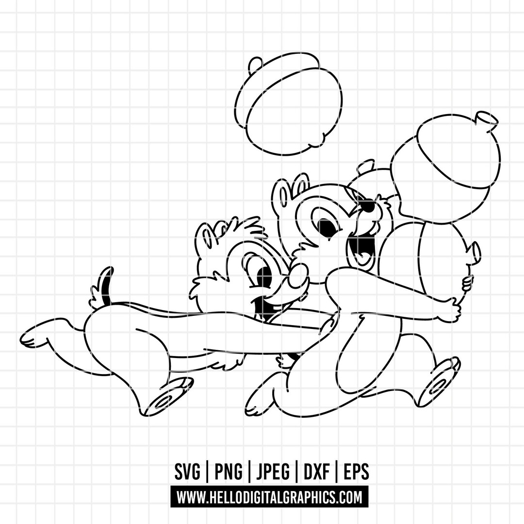 4572 - Chip and Dale Running With Hazelnuts Line Art Svg, Eps, Png, Dxf ...