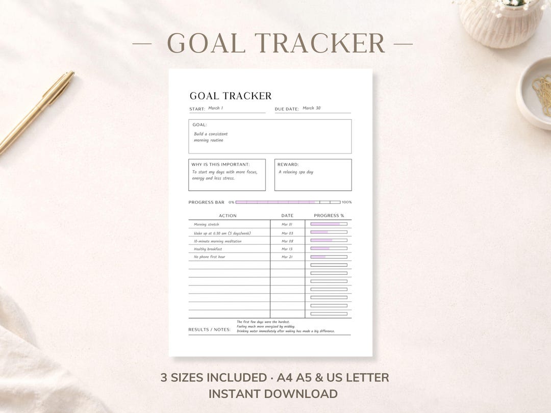Goal Tracker Printable PDF | Productivity Planner | Goal Setting ...