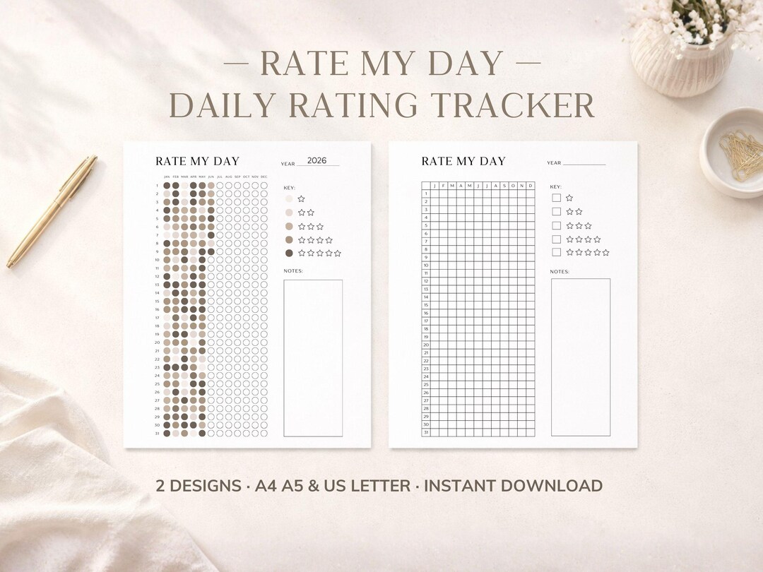 Rate My Day Printable | Daily Mood Tracker | Annual Day Rating Planner ...