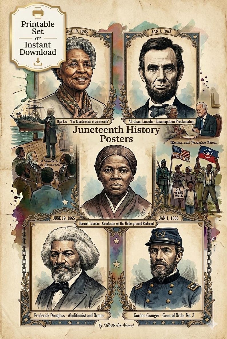 Juneteenth History Posters Set, Black Leaders Wall Art, Juneteenth ...