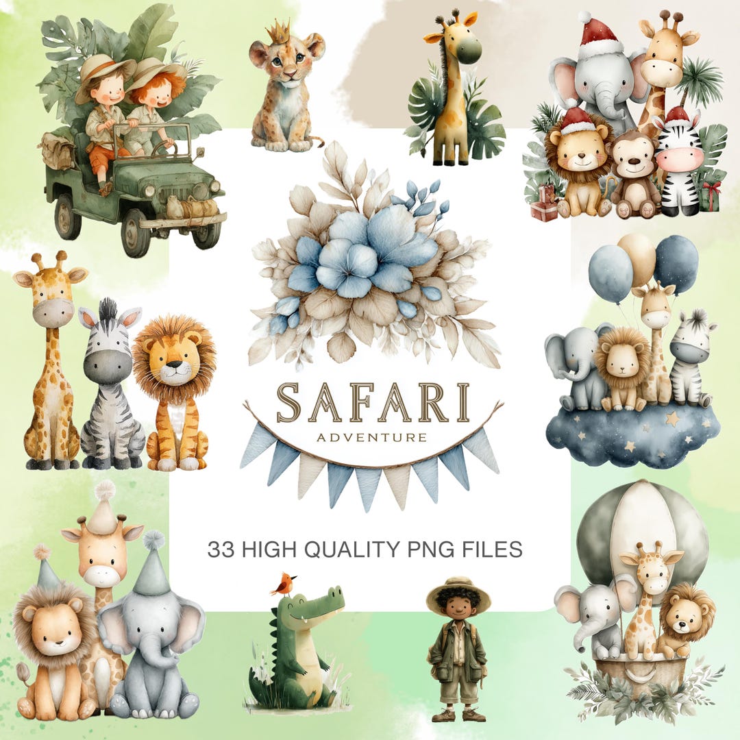 Cute Safari Animal Clipart Bundle - Watercolor - Jungle Animal PNG ...