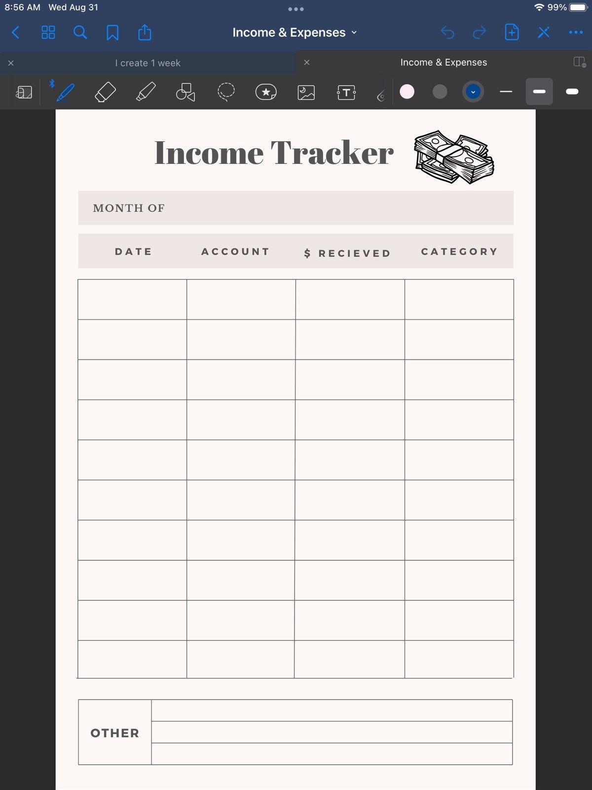 Monthly Income and Expense Tracker Instant Download PDF or Ipad/table ...