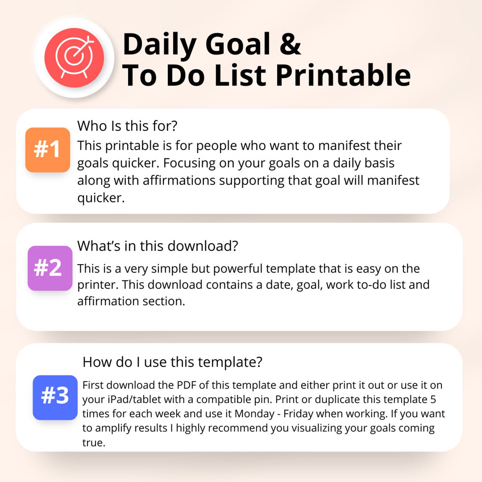 Daily Goal List and Todo List Instant Download LOA - Etsy