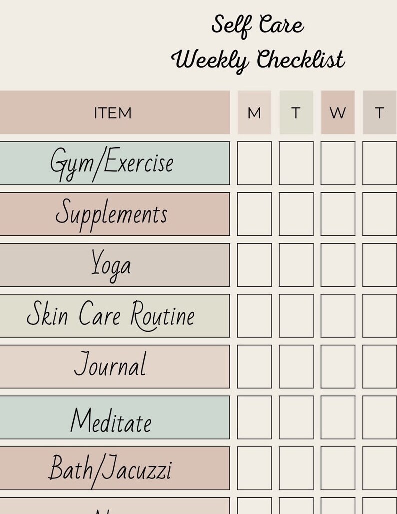 Weekly Self Care Checklist Instant Download PDF or Ipad/table Goodnotes ...