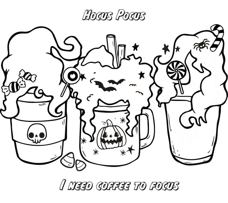 Halloween Coffee Adult Coloring Sheet Printable Download - Etsy