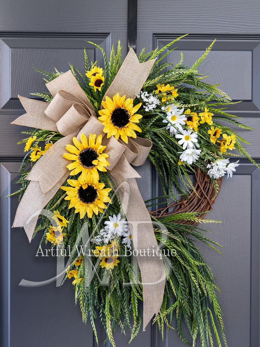 Colorful Spring Sunflower Front Door Decor Wreath, Cascading Entryway ...