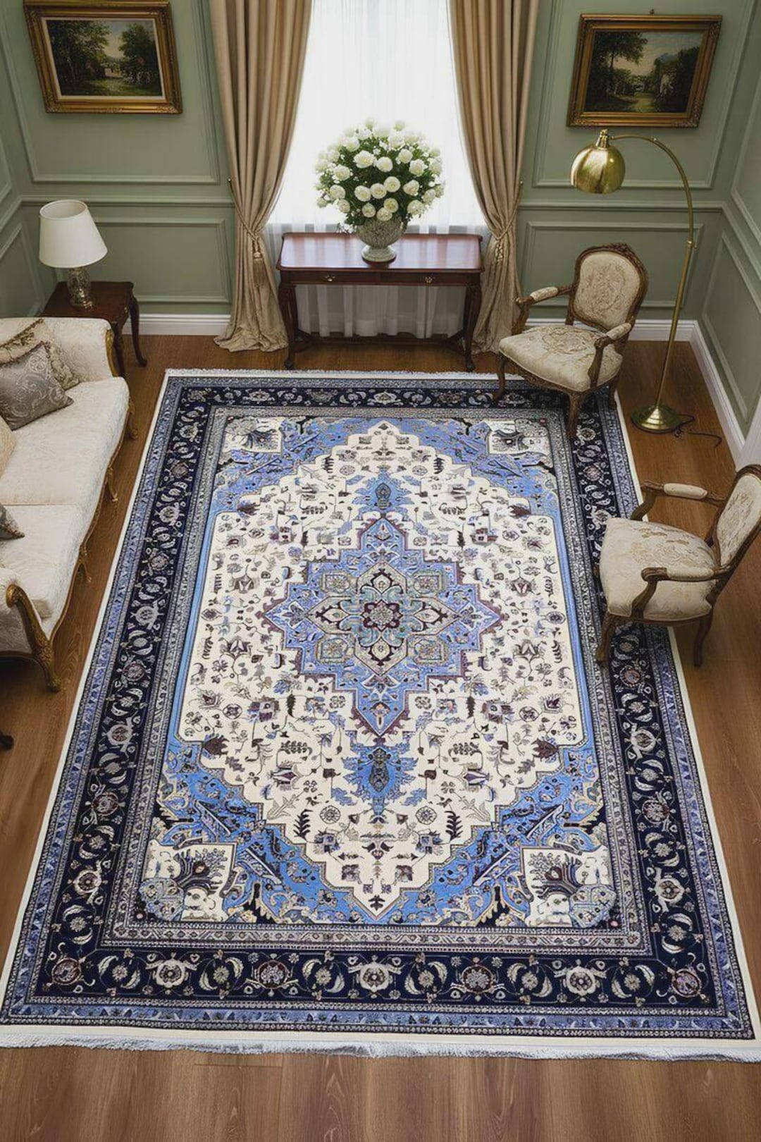 Ancestral Crest Blue Persian Rug | Handwoven Vintage Area Rug | 6.7 × ...
