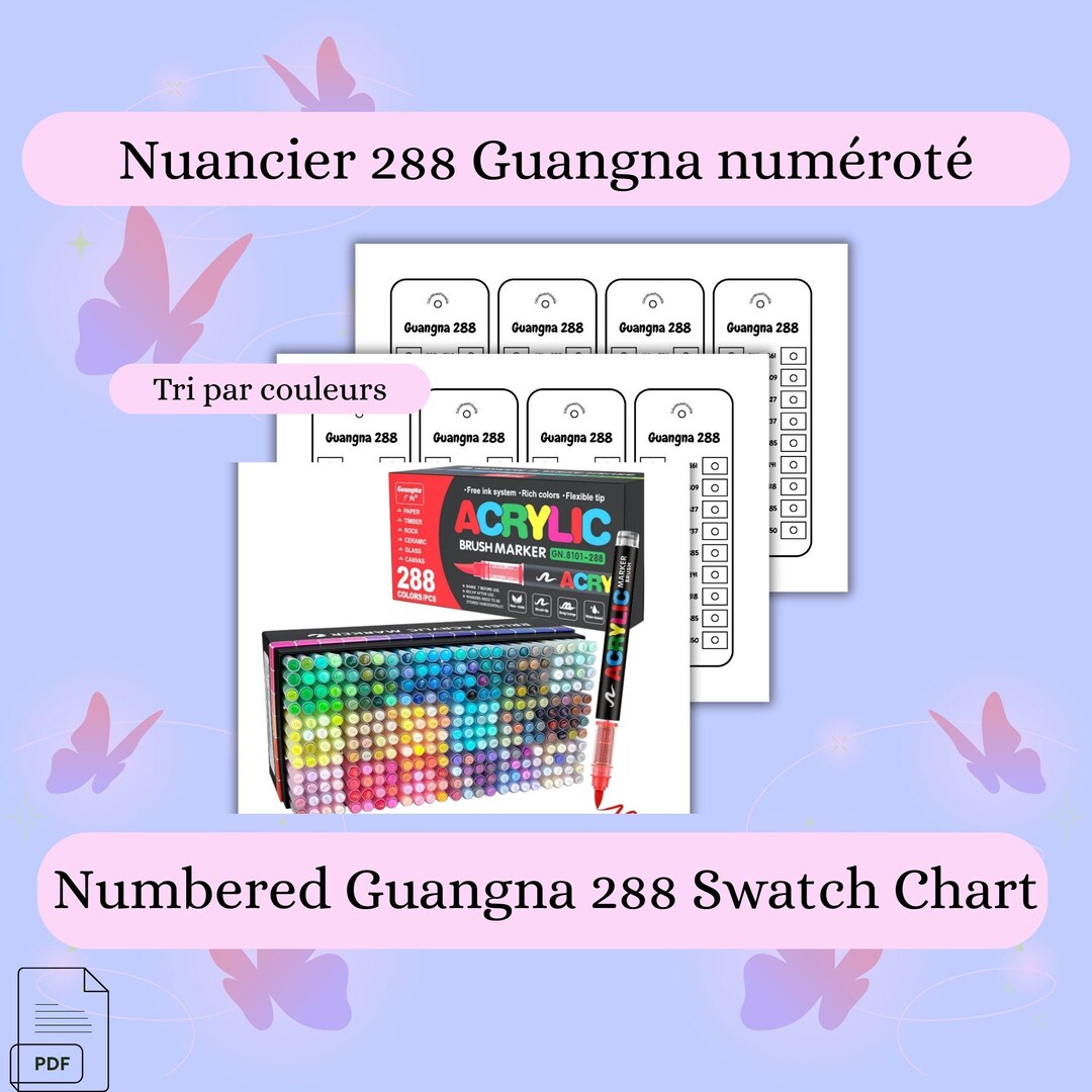 Guangna 288 Color Chart – Numbered Swatches – Guangna Felt Color Chart ...
