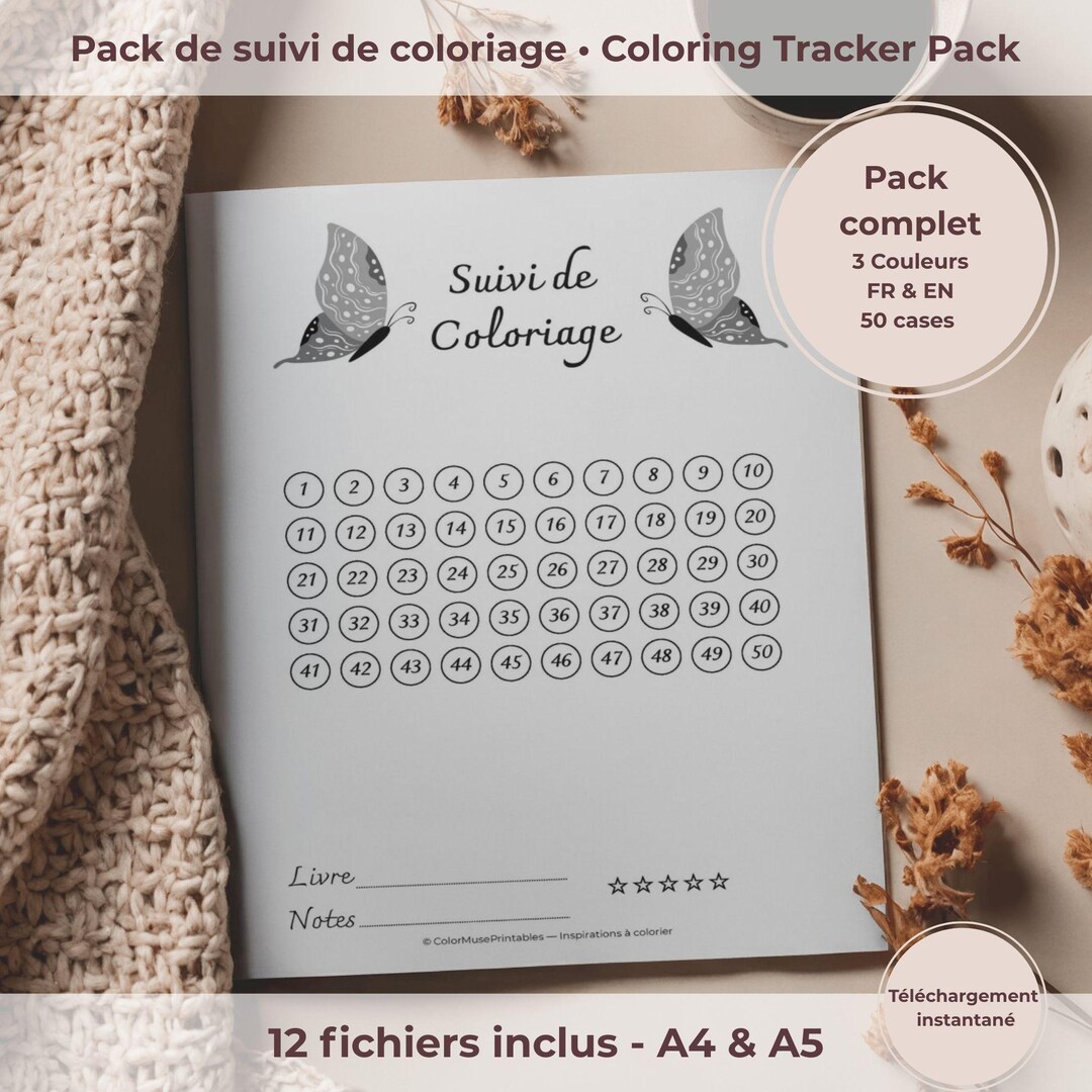 Printable Coloring Tracker | 50 Boxes | A4 A5 | Pastel | FR EN - Etsy