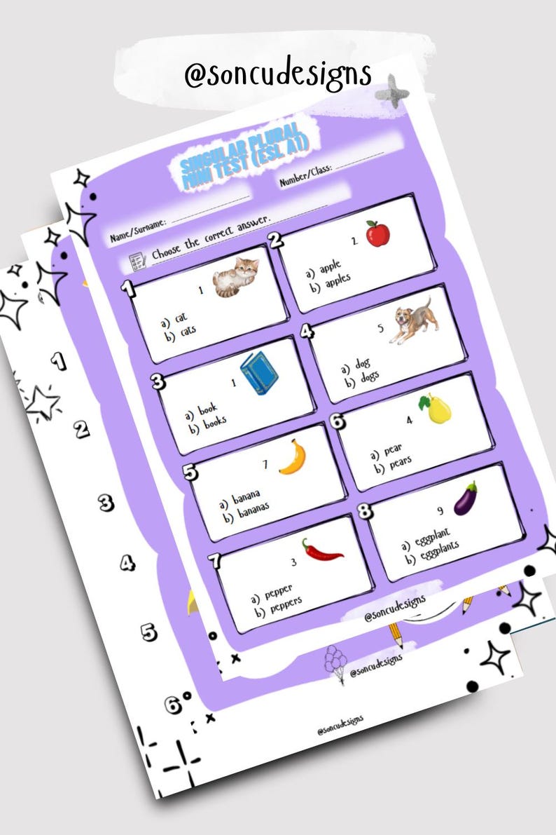 Singular and Plural ESL Worksheets | Nouns Practice | Complete ESL ...