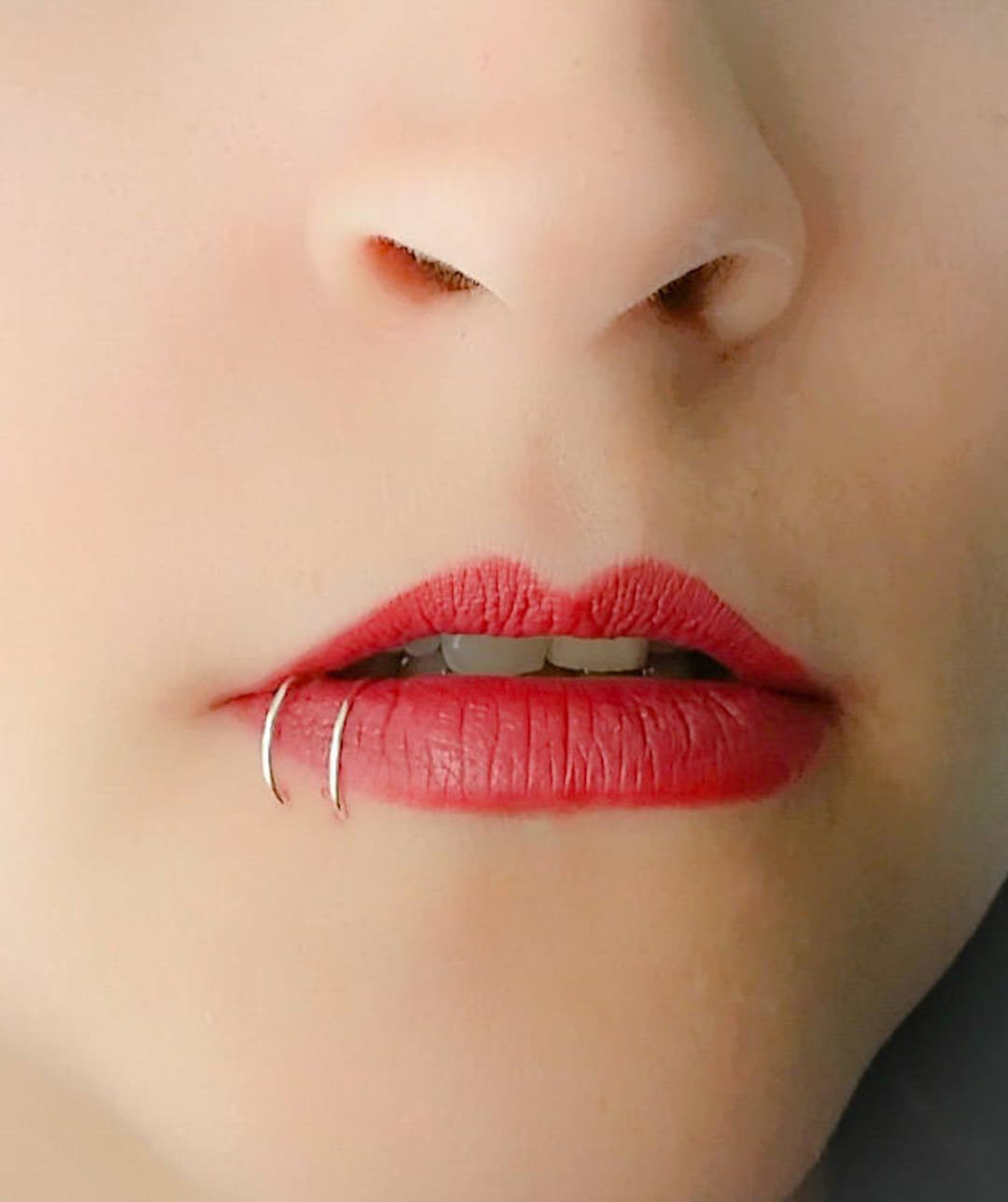 Double Lip Ring - Faux Lip Ring - Delicate Lip Ring - Silver Lip Ring ...