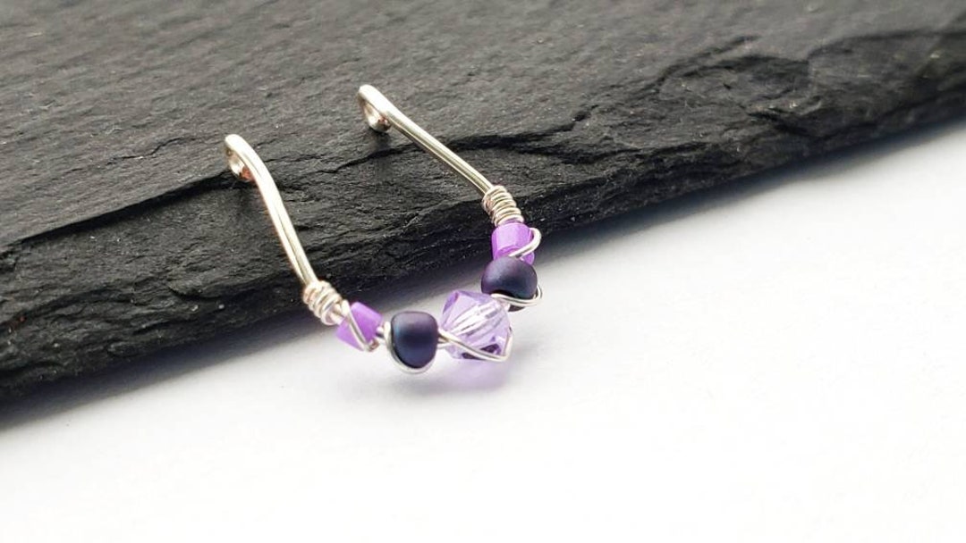 Purple Shades Faux Septum Jewelry, No Piercing Nose Jewelry - Fake ...