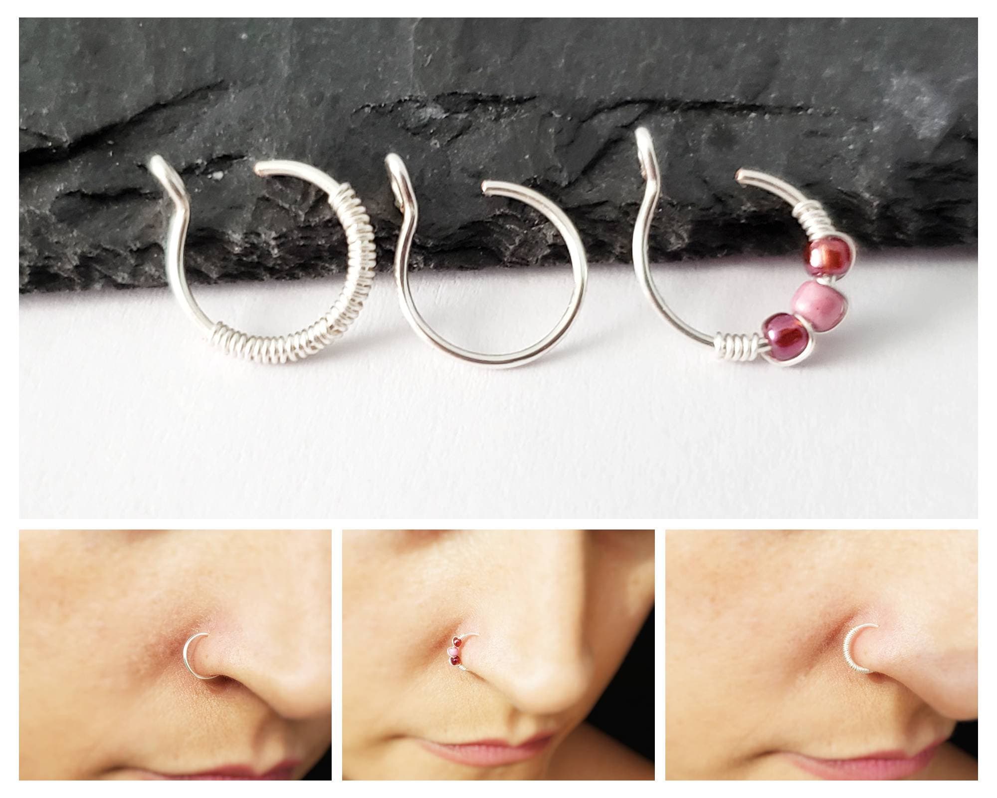 Fake Nose Ring Set - Clip on Nose Ring - Faux Piercing - No Piercing ...