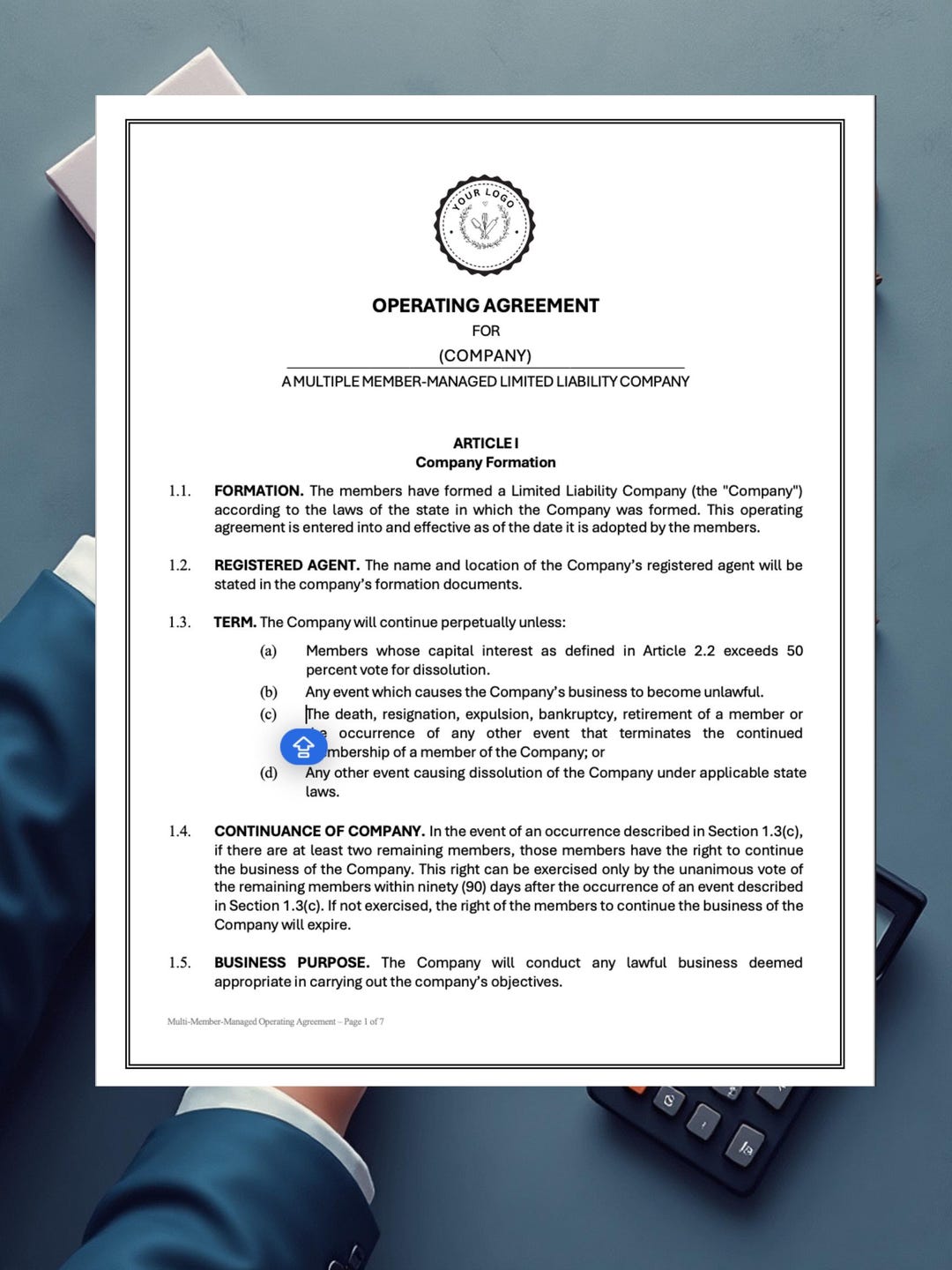 LLC Operating Agreement Multi Member | LLC Document Package | Bank ...