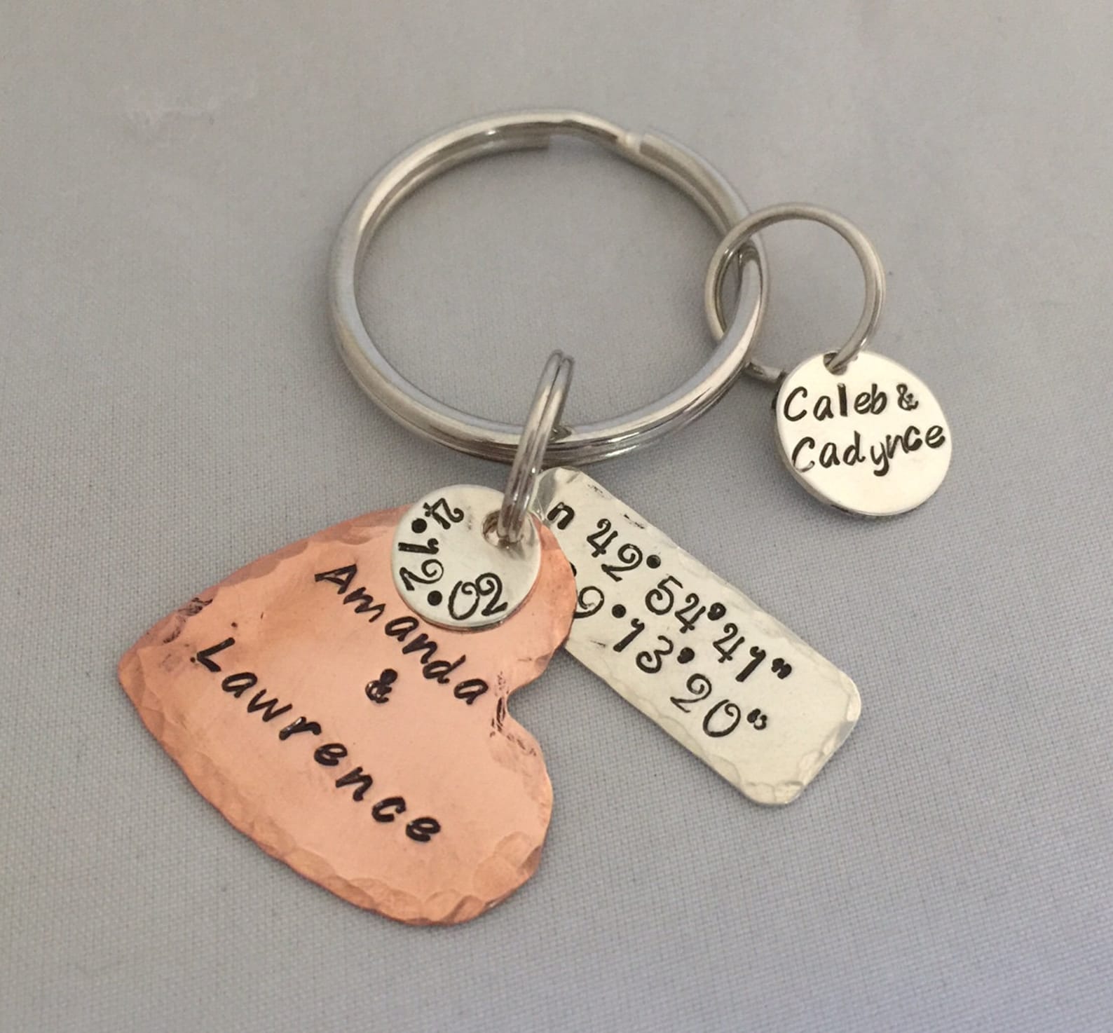 Personalized Sterling Silver Keychain W/ Latitude/longitude, Names ...