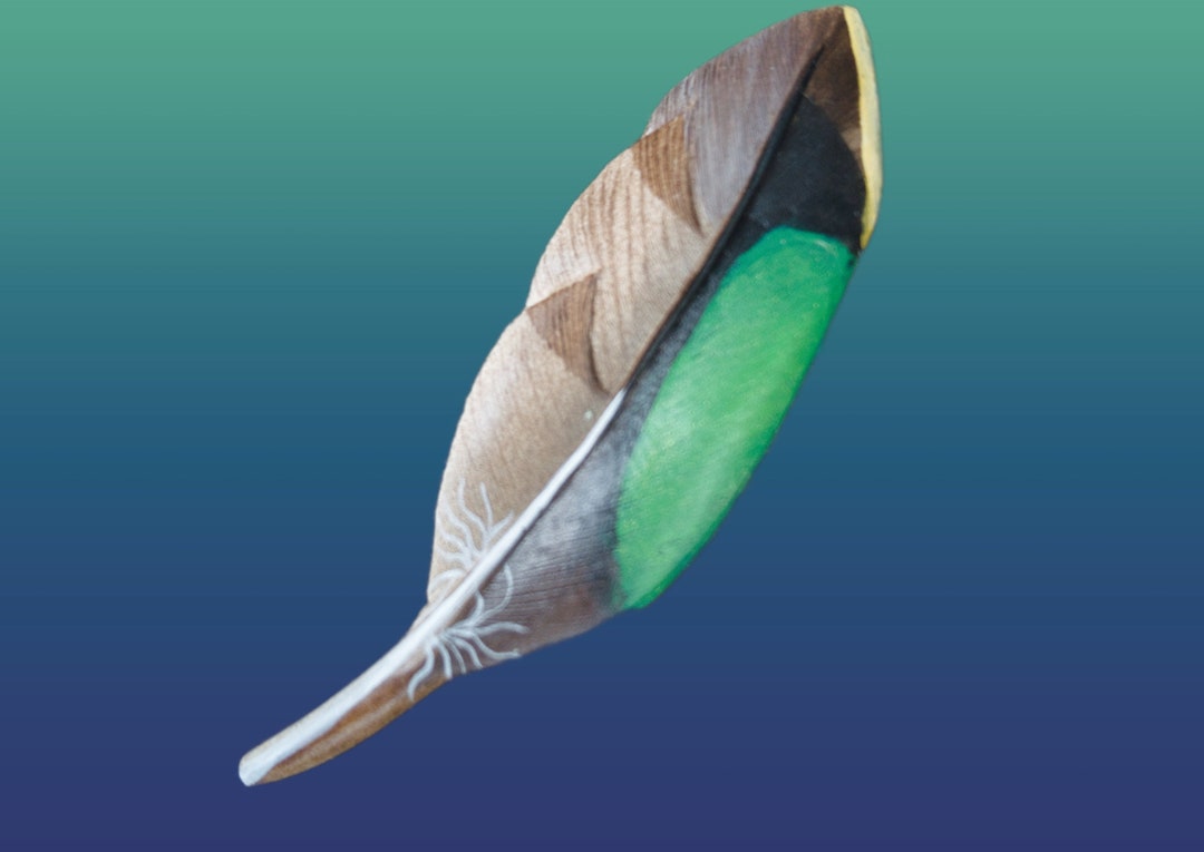 Hand Painted Cast Green Wing Teal Feather Brooch. - Etsy