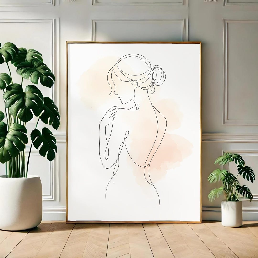One Line Woman Print | Minimal Female Figure | Beige Scandinavian Decor ...