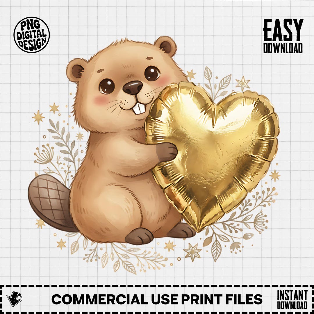 Cute Beaver Clipart, Golden Heart Balloon Digital, Valentine's Day ...