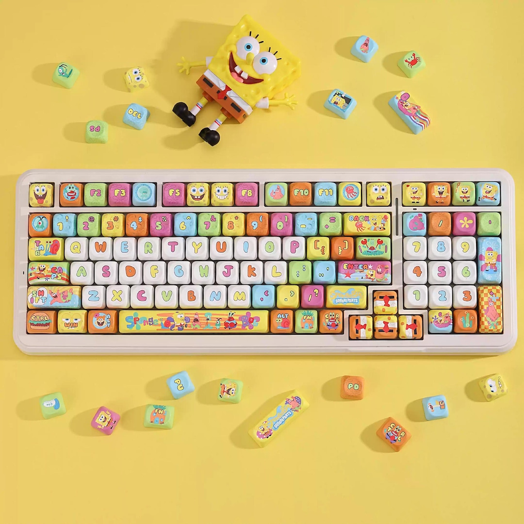 Spongebob Cartoon Artisan Keycap Set, Cute Kawaii Keycaps for ...