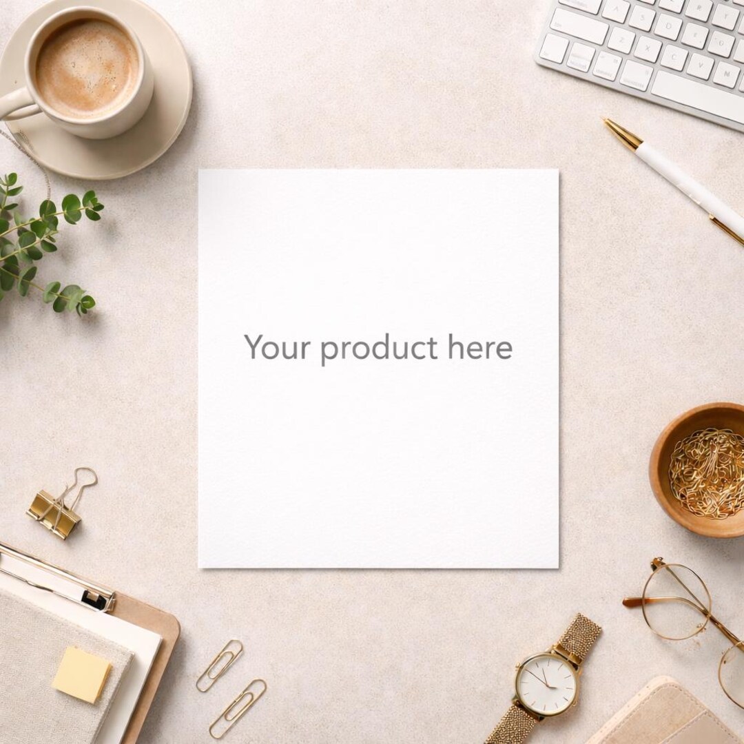 Neutral Desk Background Mockup | Square Flat Lay Styled Background ...