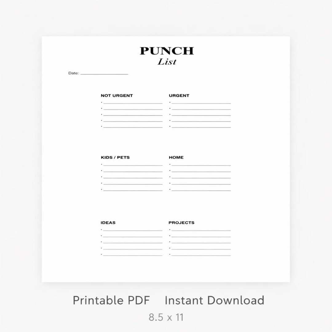 Daily Punch List Printable | Simple Task & Priority Organizer - Etsy