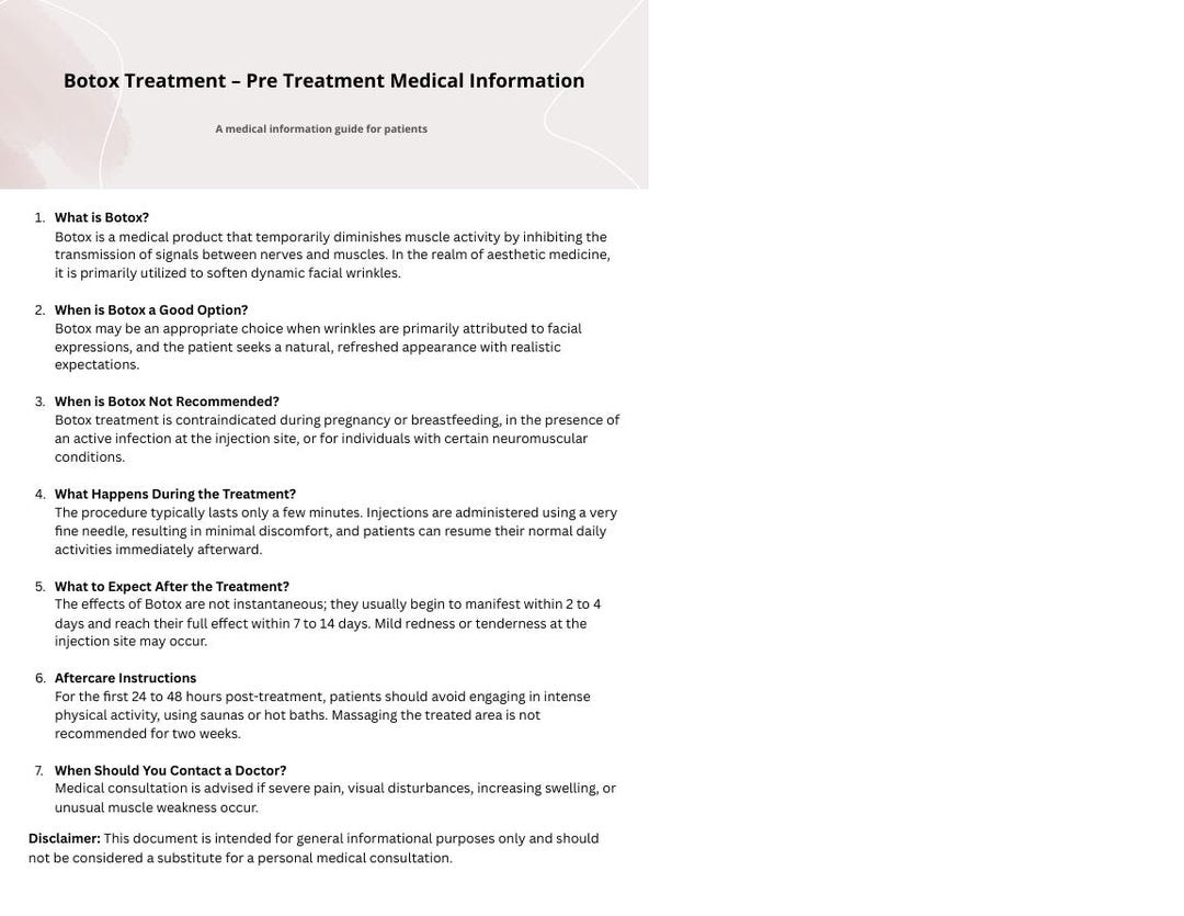 Botox Pre-treatment Medical Guide - Doctor Written Patient Information ...