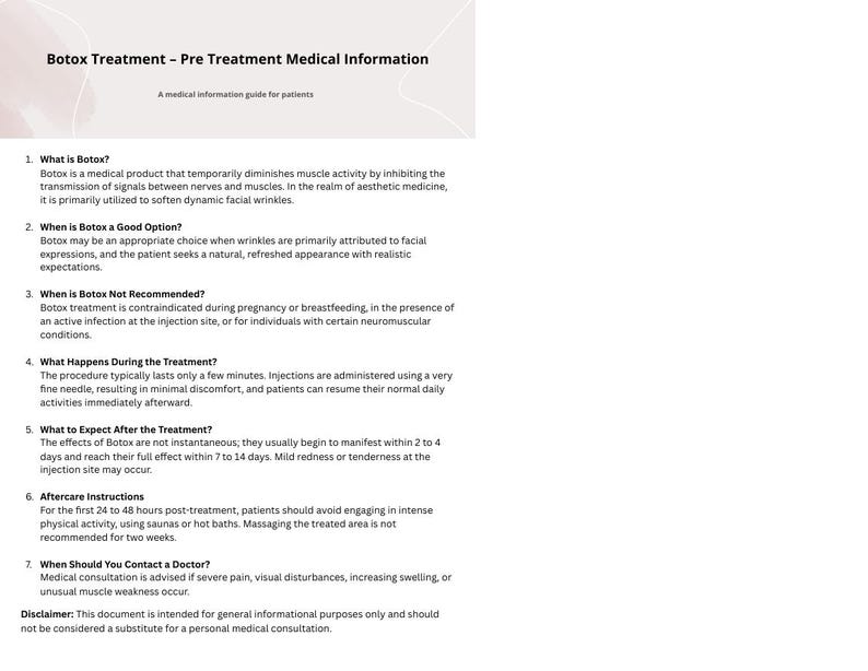 Botox Pre-treatment Medical Guide - Doctor Written Patient Information ...