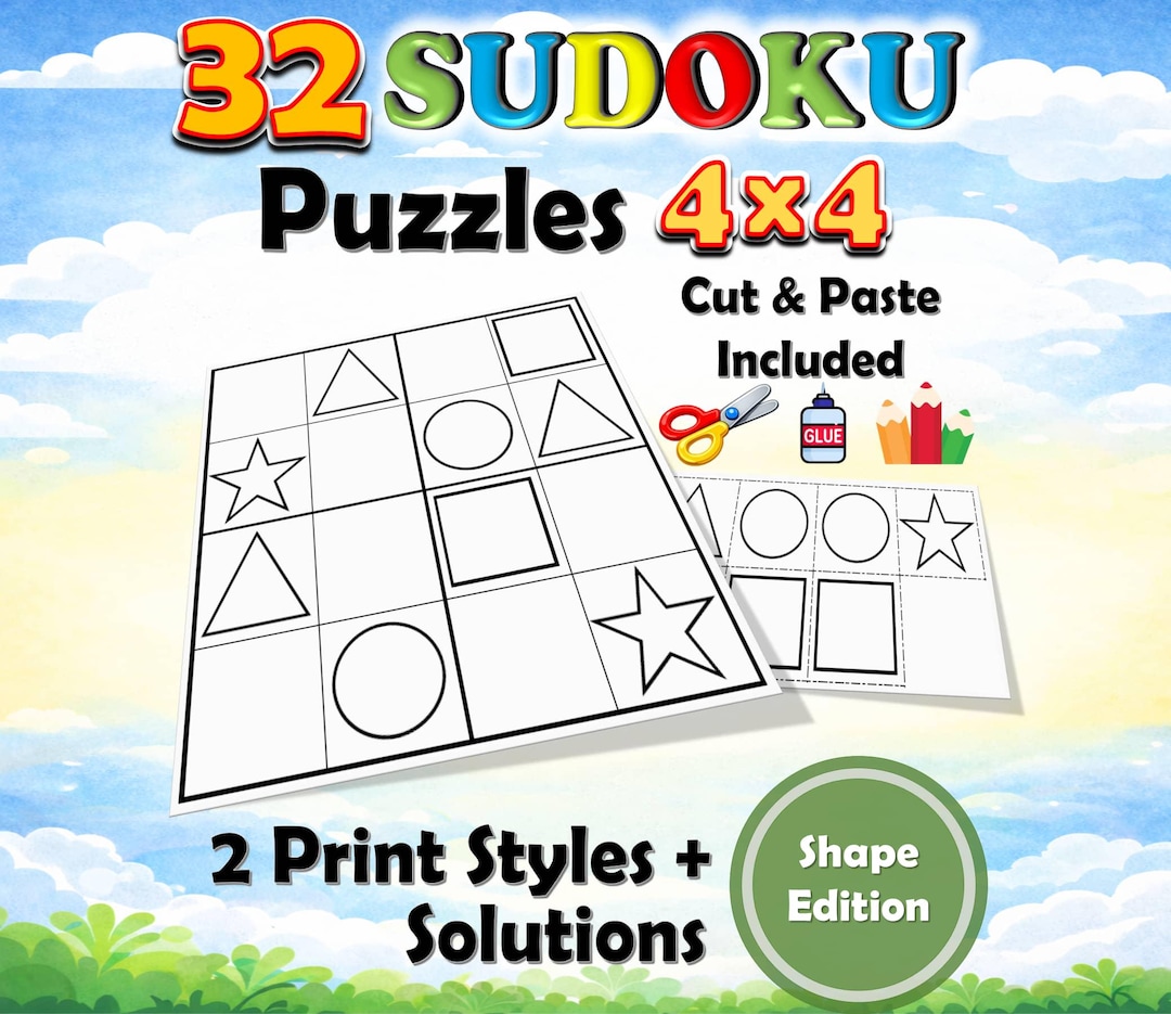 4x4 Sudoku for Kids – Shape Sudoku – Easy Printable Logic Puzzle PDF ...