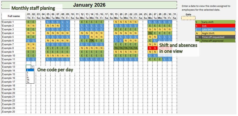 Vacation, Staff & Shift Planner Excel 2026 – Annual Calendar (german ...
