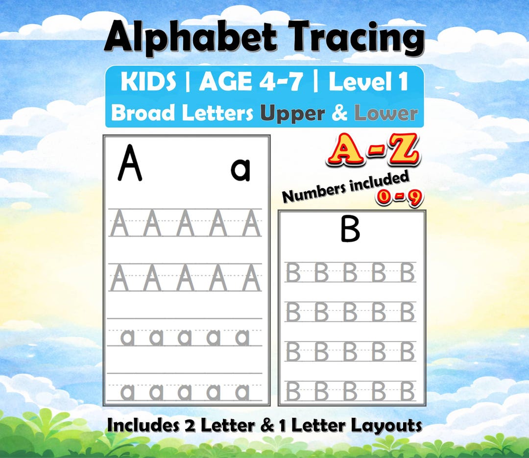 Uppercase & Lowercase Tracing Level 1 – Alphabet A–Z | Numbers 0–9 ...
