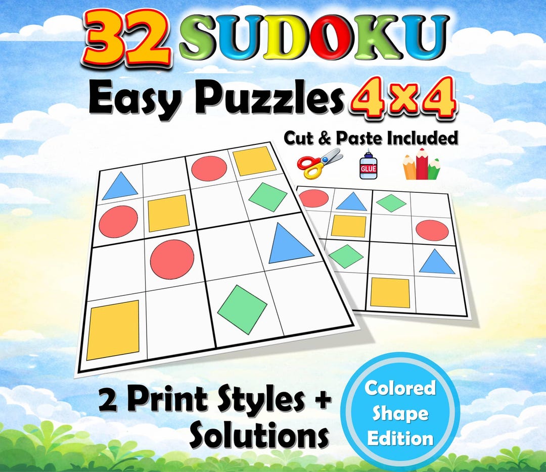 4x4 Sudoku for Kids – Color Shape Sudoku – Easy Printable Logic Puzzle ...
