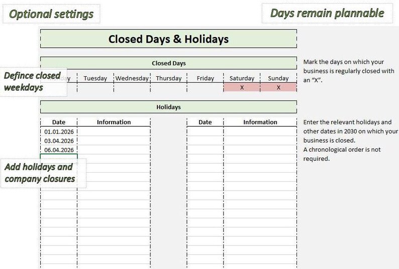 Vacation, Staff & Shift Planner Excel 2026 – Annual Calendar (german ...