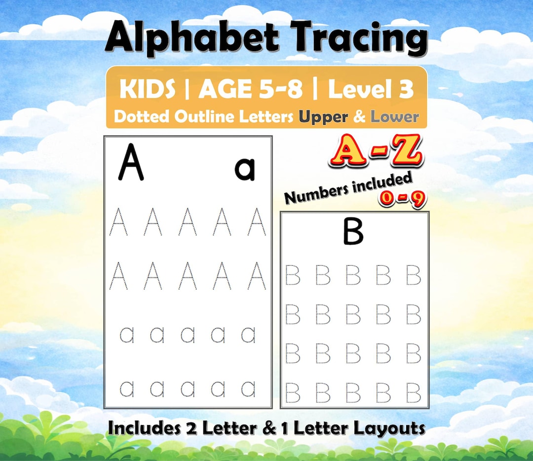 Uppercase & Lowercase Tracing Level 3 – Alphabet A–Z | Numbers 0–9 ...