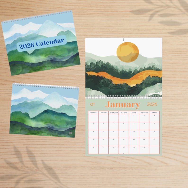2026 Watercolor Landscape Calendar | Monthly Art Planner - Etsy