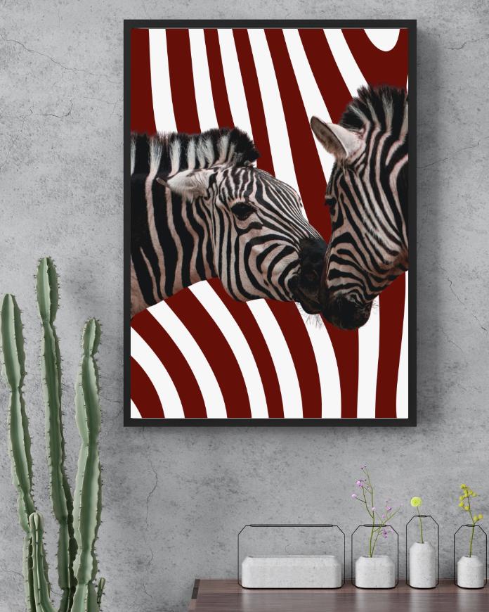 Zebra Kiss Matte Vertical Poster | Red Stripe Optical Art | Animal ...