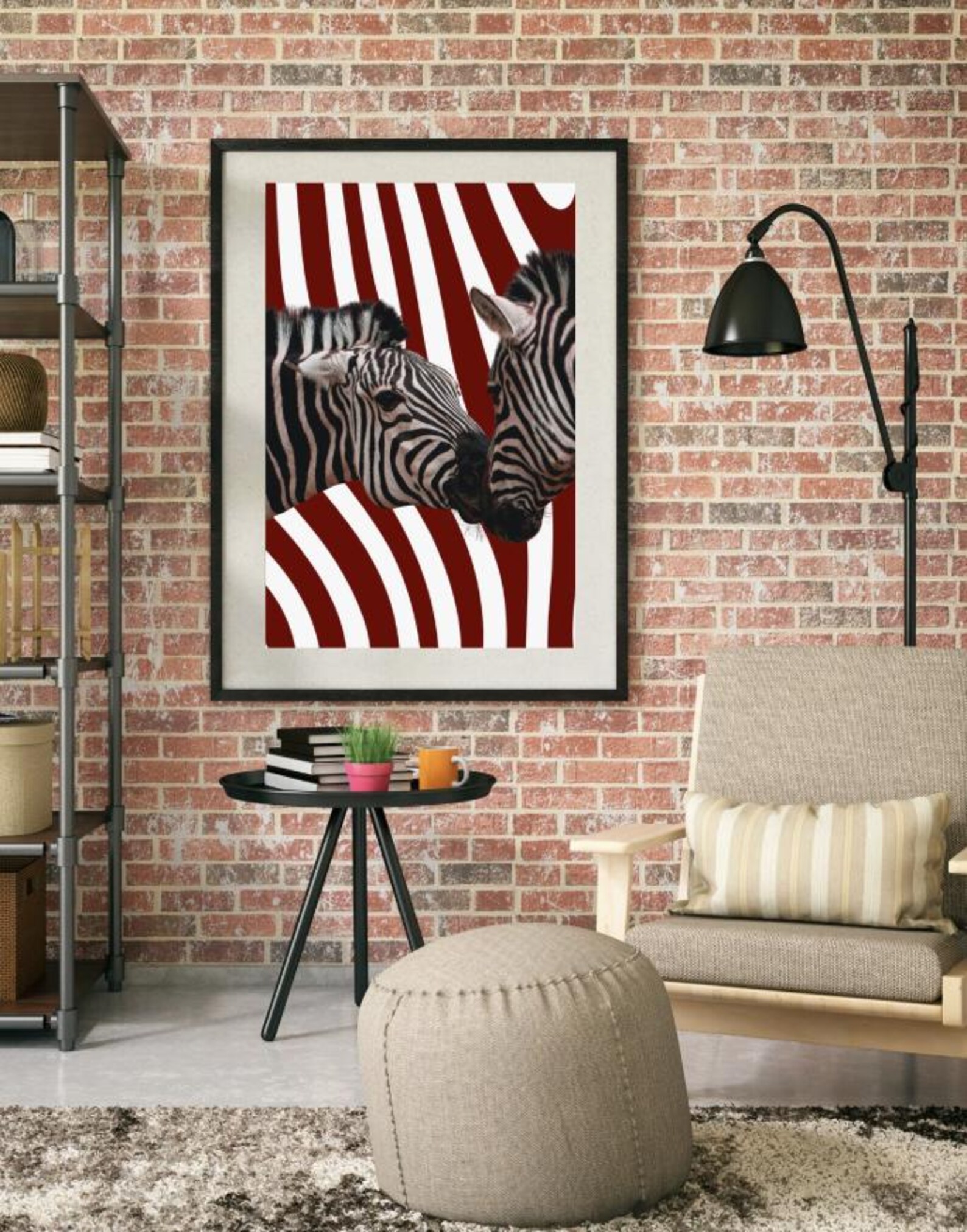 Zebra Kiss Matte Vertical Poster | Red Stripe Optical Art | Animal ...